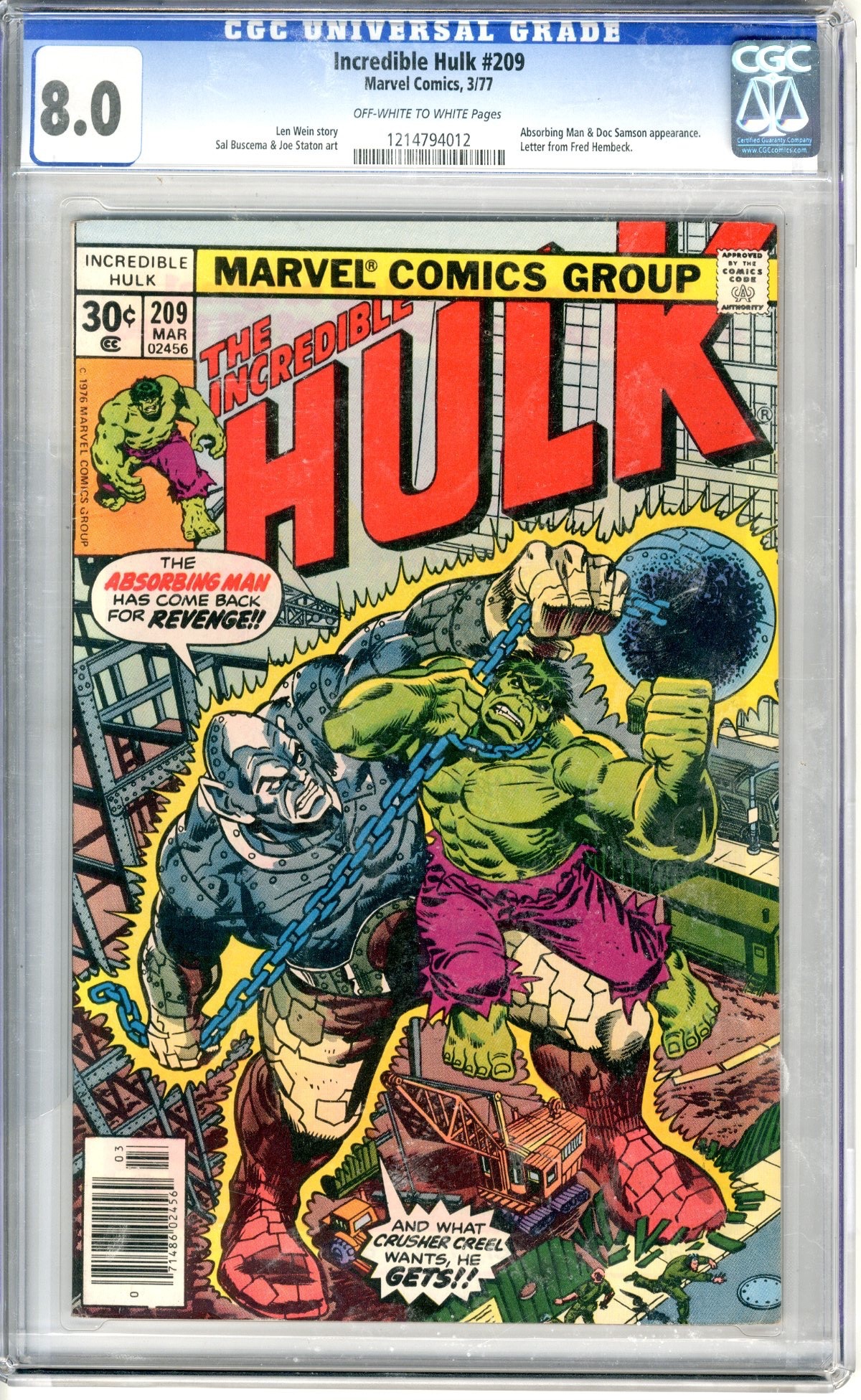 INCREDIBLE HULK / Issue #209 | Sold Details | Four Color Comics